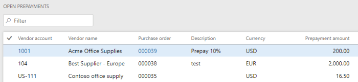 Advance payment to vendor in Dynamics 365 for Finance and Operations ...